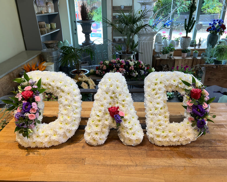 White Based Flower Letters With Colour Spray – Flowers of Elegance